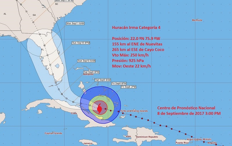 Huracán Irma inclina su trayectoria hacia el oeste